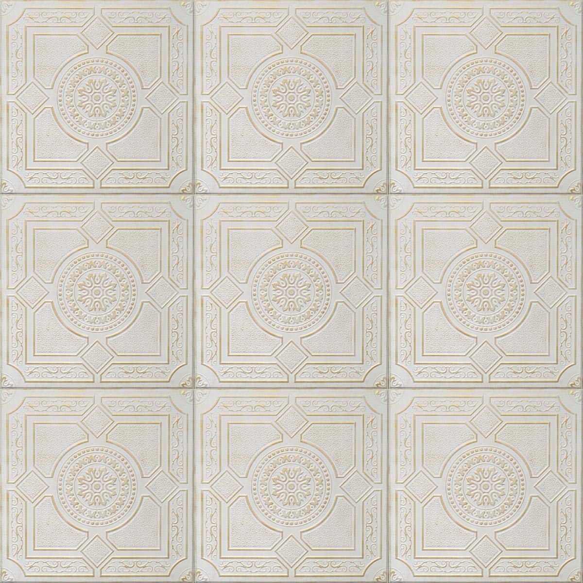 R30 White Satin Washed Gold 20x20 Amazing Styrofoam Tin Look Ceiling ...