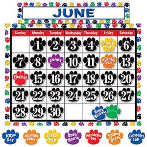 Colorful Paw Print Calendar Set - 68 Pieces for Teachers