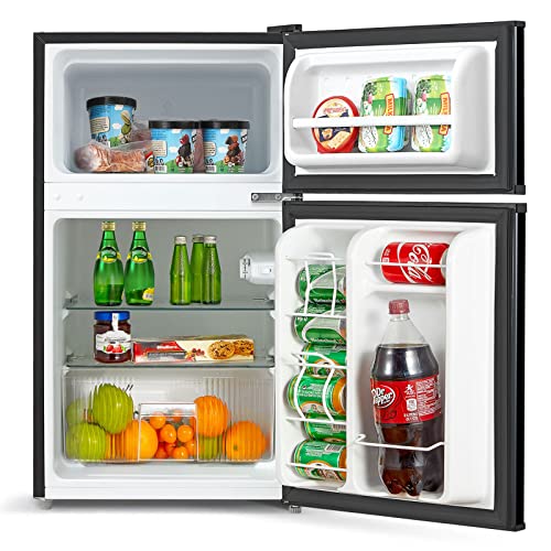 Midea WHD-113FB1 Double Door Mini Fridge with Freezer for Bedroom ...
