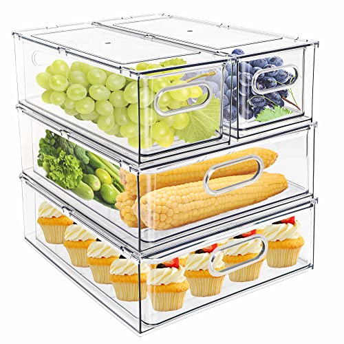 MANO Fridge Drawer Pull Out Stackable Bins with Handle Clear ...