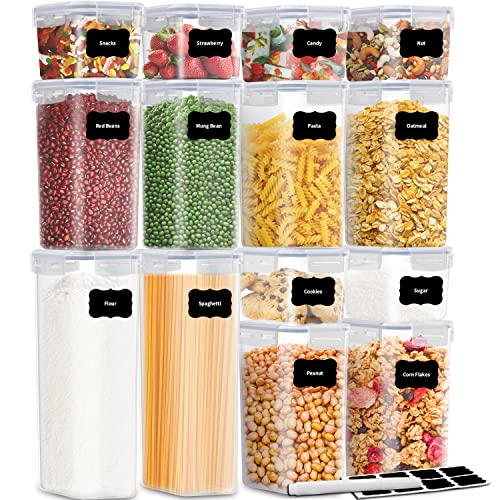 Airtight Food Storage Containers with Lids, 14 PCS Plastic Cereal Kitchen Stackable Food Storage ...