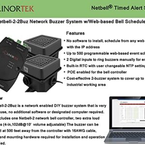 Linortek Netbell-2-2Buz TCP/IP Network Break Buzzer System with Two 4” Extra Loud Buzzers for ...