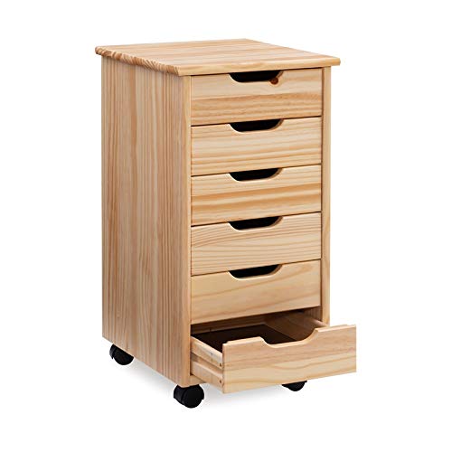 Linon Callie 6-Drawer Wood Rolling Storage Cart - Natural