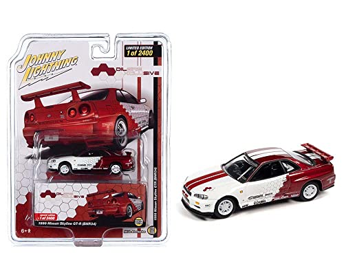 Johnny Lightning 1999 Nissan Skyline GT-R BNR34 Two-Tone White/Red Singapore DilSre Exclusive ...
