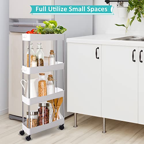 Slim Storage Cart, 4 Tier Bathroom Rolling Utility Cart Storage ...