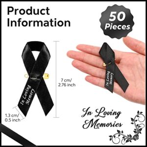 50 Pcs Funeral Ribbons Pins Black Memorial Ribbon in Loving Memory ...