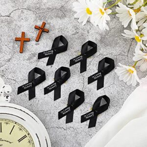 50 Pcs Funeral Ribbons Pins Black Memorial Ribbon in Loving Memory ...