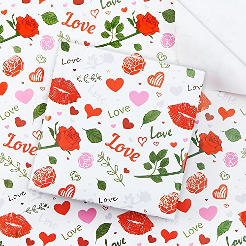 Valentine's Day Gift Wrapping Paper for Women Girls, Rose Flower Lip ...