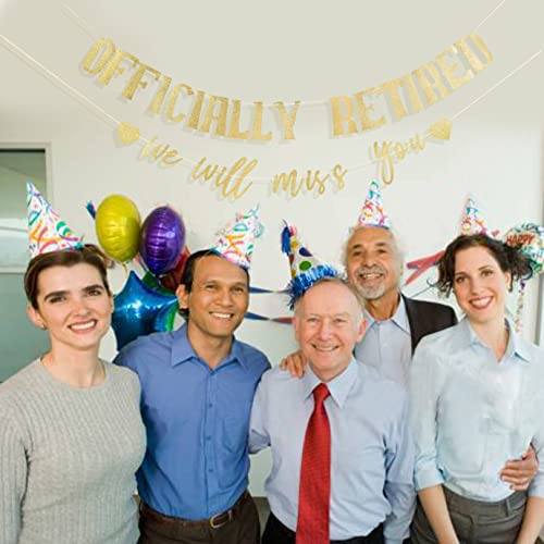 Officially Retired Gold Glitter Banner - Retirement Party Decor