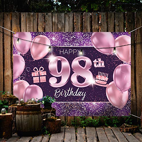 PAKBOOM Happy 98th Birthday Banner Backdrop - 98 Birthday Party Decorations Supplies for Women ...