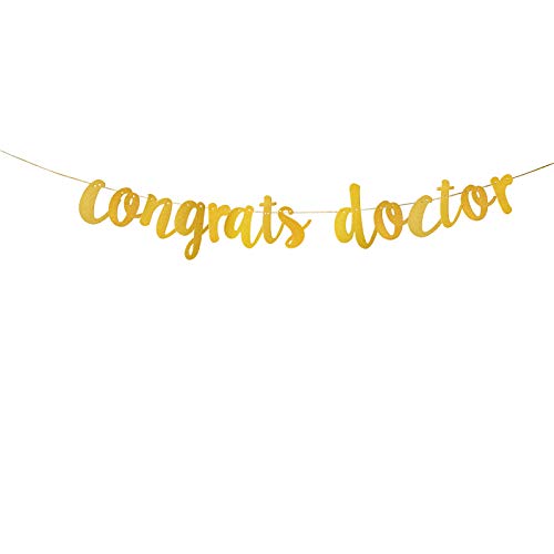 Gold Glitter Congrats Doctor Banner | Doctor Graduation Decor