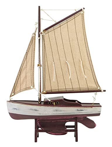 Distressed Red Wooden Sailboat Decor | Gift Boat Model