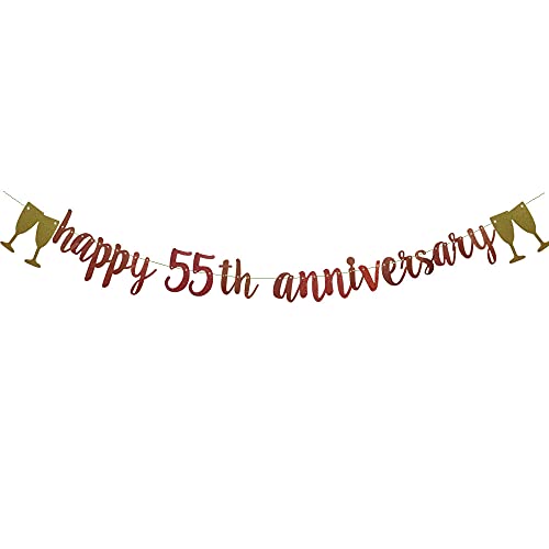 Happy 55TH Anniversary Banner Rose Gold Paper Glitter Party Decorations ...