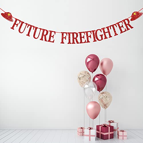 Red Glitter Future Firefighter Banner, Firefighter Graduation ...