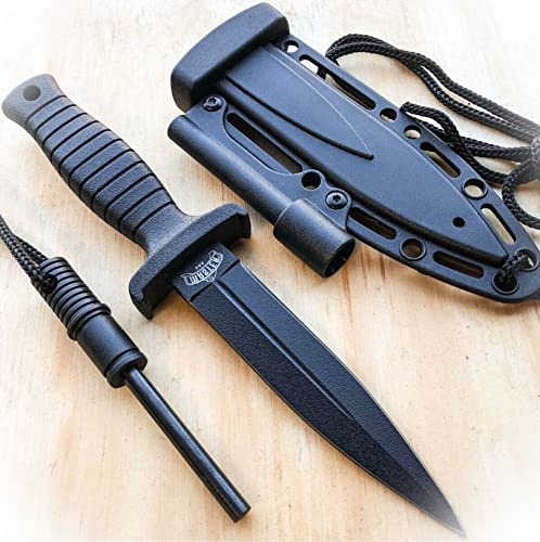 New 7" Double Edge Military Tactical Hunting Dagger Neck Knife + Fire ...