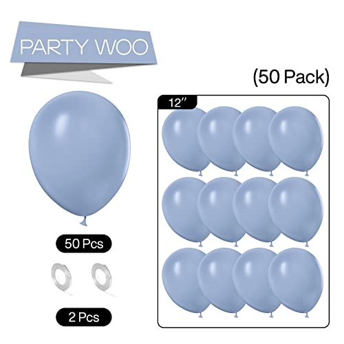PartyWoo Retro Blue Balloons, 50 pcs 12 Inch Dusty Blue Balloons, Grayish Blue Balloons for ...