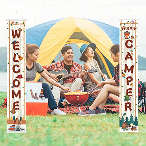 Camping Party Welcome Banner & Happy Camper Sign Decor