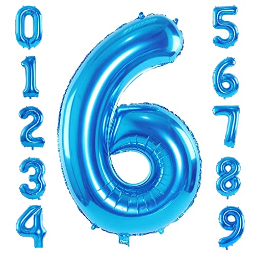 Number 6 balloon Blue, Number 6 Balloon 40 inch for 6th Birthday Party ...