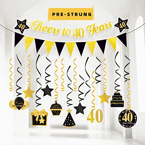 PRE-STRUNG 40th Birthday Banner, Cheers to 40 Years Banner, Happy 40th ...