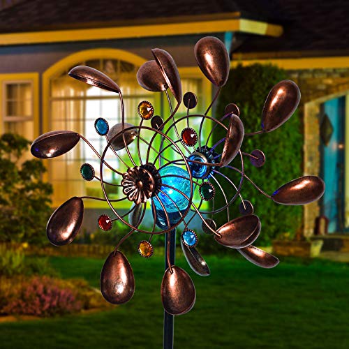ALLADINBOX Solar Wind Spinner 75in Bronze Metal with Multi-Color LED ...
