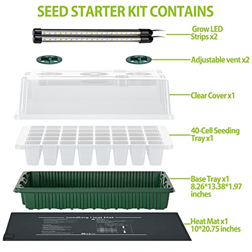 YOHIA Seed Starter Tray with Grow Light,40 Cells Seed Starter Kit with Humidity Dome and Heat ...