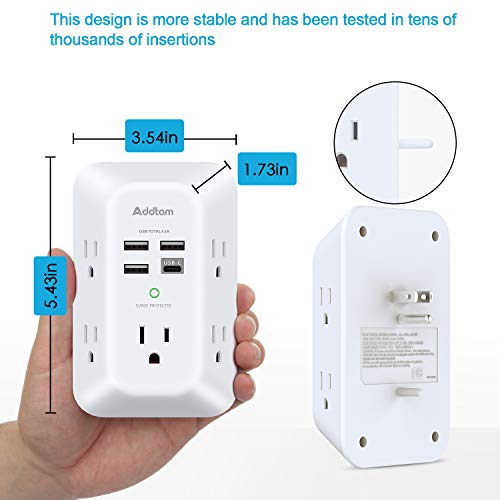 USB Wall Charger Surge Protector 5 Outlet Extender with 4 USB Charging ...