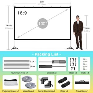 [Upgraded] MOOKA Family Projector Screen and Stand, 100- inch Projector ...