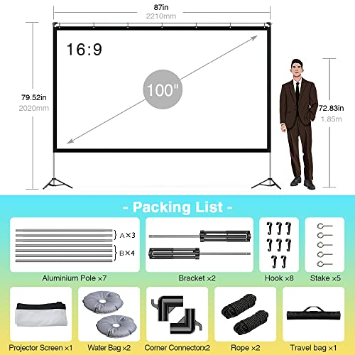 [Upgraded] MOOKA Family Projector Screen and Stand, 100- inch Projector ...