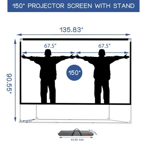 Projector Screen and Stand 150 inch 16:9 HD 4K Large Outdoor Projector ...