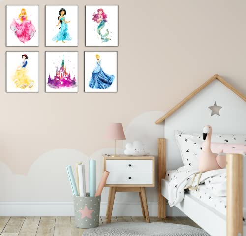 Princess Wall Decor Posters for Girls Room Watercolor Prints Set of 6 ...