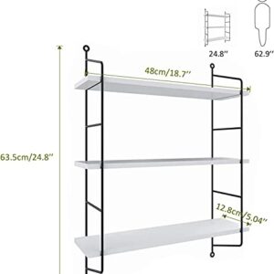 3 Tier White Wall Shelf, Bathroom Shelves Wall Mounted Industrial ...