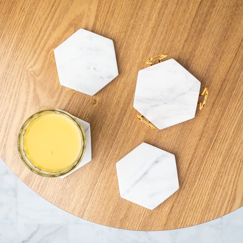 Cork & Mill Marble Coasters for Drinks - Set of 4 Handcrafted Hexagon ...