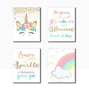 Rainbow Unicorn Theme Art Prints (8”X10” Canvas Picture)One Group of 4 ...