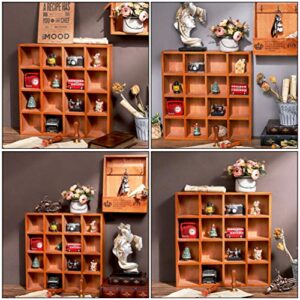 DOITOOL Freestanding Wood Shadow Box Shelf 16 Grids Rustic Wood Display ...