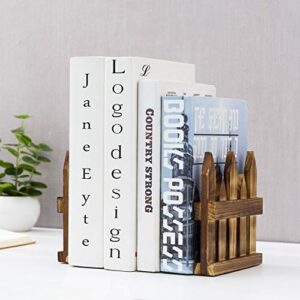 MyGift Rustic Burnt Brown Solid Wood Decorative Bookends with Picket ...