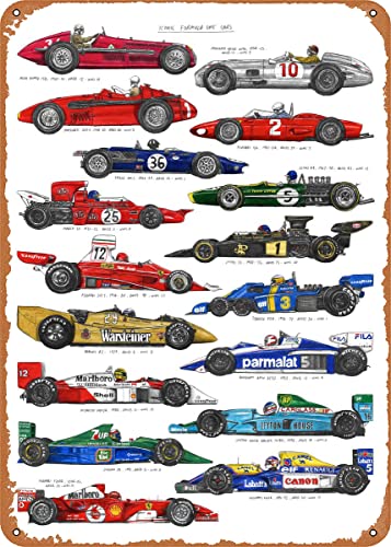 WASUBEA Metal Tin Sign Iconic Formula One Cars Poster Car Racing Print ...