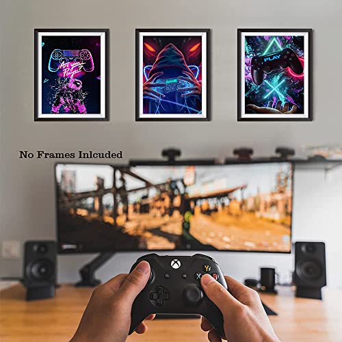 Neon Gaming Art Posters, 12"x16" Video Game Canvas Wall Art, Gamepad ...