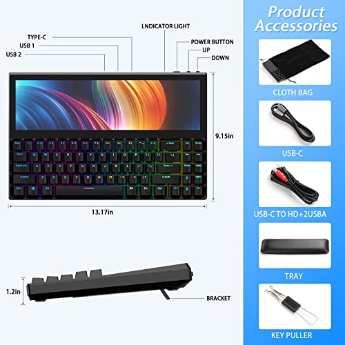 Fagomfer FICIHP K2 12.6" Touchscreen Gaming Mechanical Keyboard,71 Keys ...