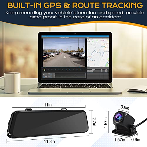Pelsee P12 Pro 4K Mirror Dash Cam, 12'' Rear View Mirror Camera Smart ...