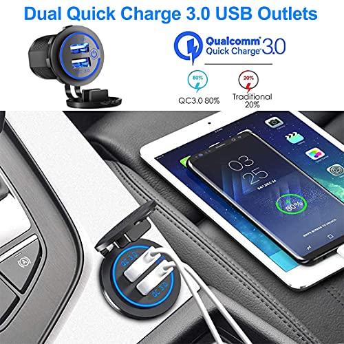 Quick Charge 3.0 Dual USB Charger Socket, Waterproof 12V/24V USB Outlet ...