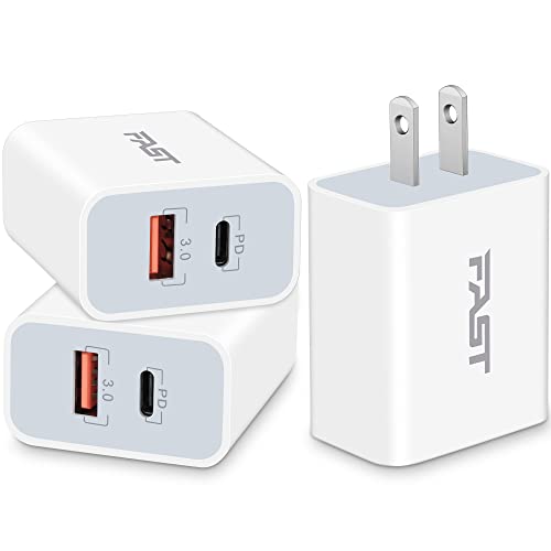 Power-7 USB C Wall Charger, 3-Pack 20W 2Port Fast USBC Charger Block ...