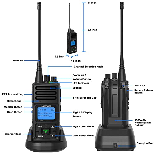 Long Range Walkie Talkies for Adults, 5 Watts SAMCOM FPCN30A Two Way ...