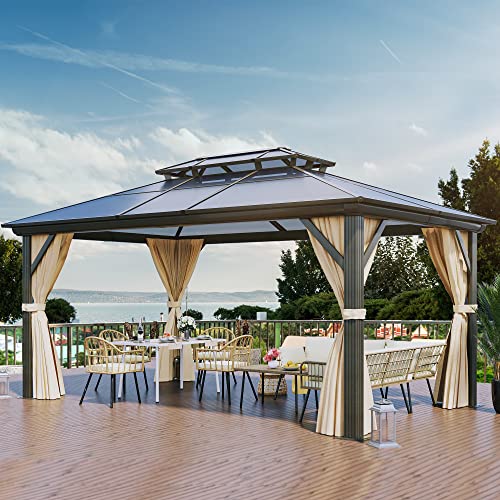 YITAHOME 12x16 FT Gazebo Hard-Top Double Roof Canopy Outdoor with ...