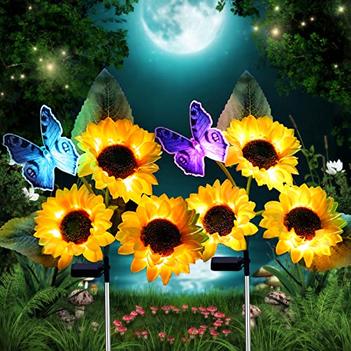 ANGMLN Solar Sunflower Lights Outdoor Decorative - 2 Pack Solar Flowers ...
