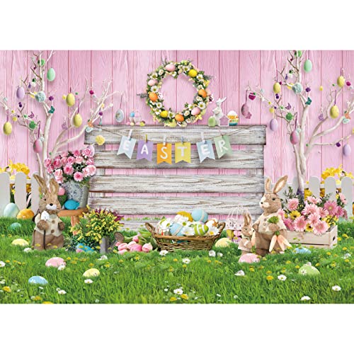 Maijoeyy 7x5ft Easter Backdrop Pink Wood Spring Floral Easter Backdrop ...