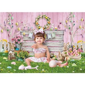 Maijoeyy 7x5ft Easter Backdrop Pink Wood Spring Floral Easter Backdrop for Photography Easter ...