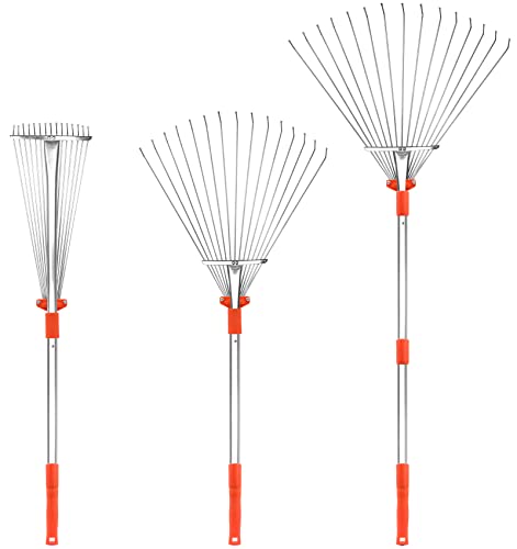 Buyplus Adjustable Garden Leaf Rake - 24 to 63 Inch Telescopic Metal ...