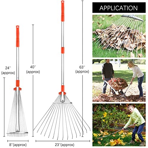 Buyplus Adjustable Garden Leaf Rake - 24 to 63 Inch Telescopic Metal ...