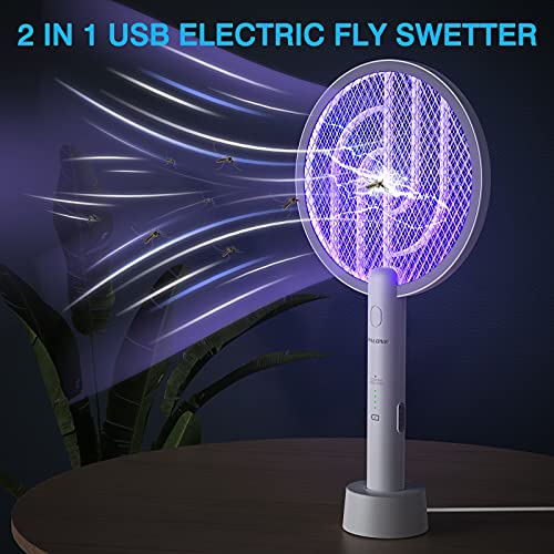 PALONE Electric Fly Swatter 3000V Bug Zapper Racket 2 in 1 Fly Swatter with 1200mAh Battery ...