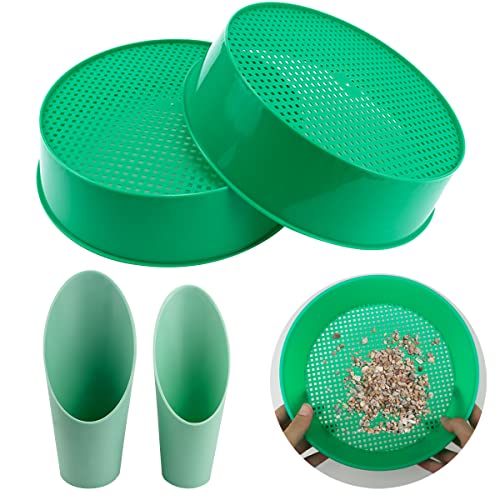 LNQ LUNIQ 4Pcs Round Garden Soil Sieve Tray Sand Sifter with Cylinder ...